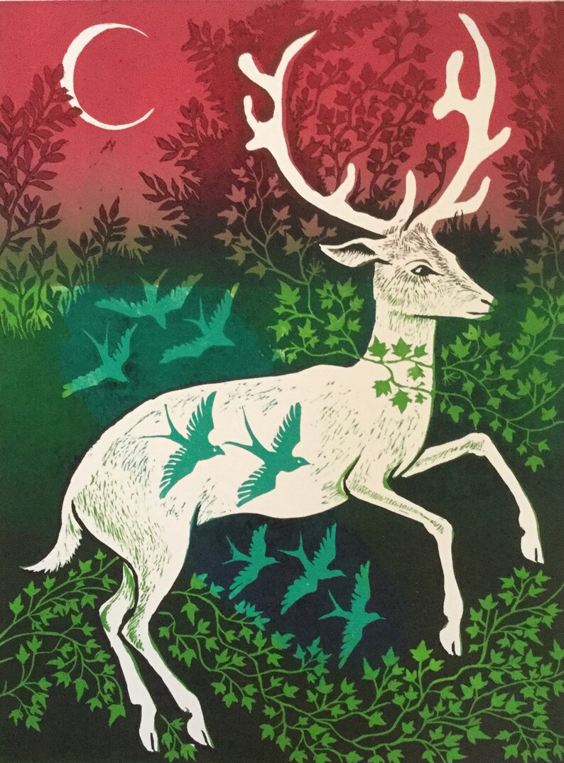 Stag and Birds - Etsy