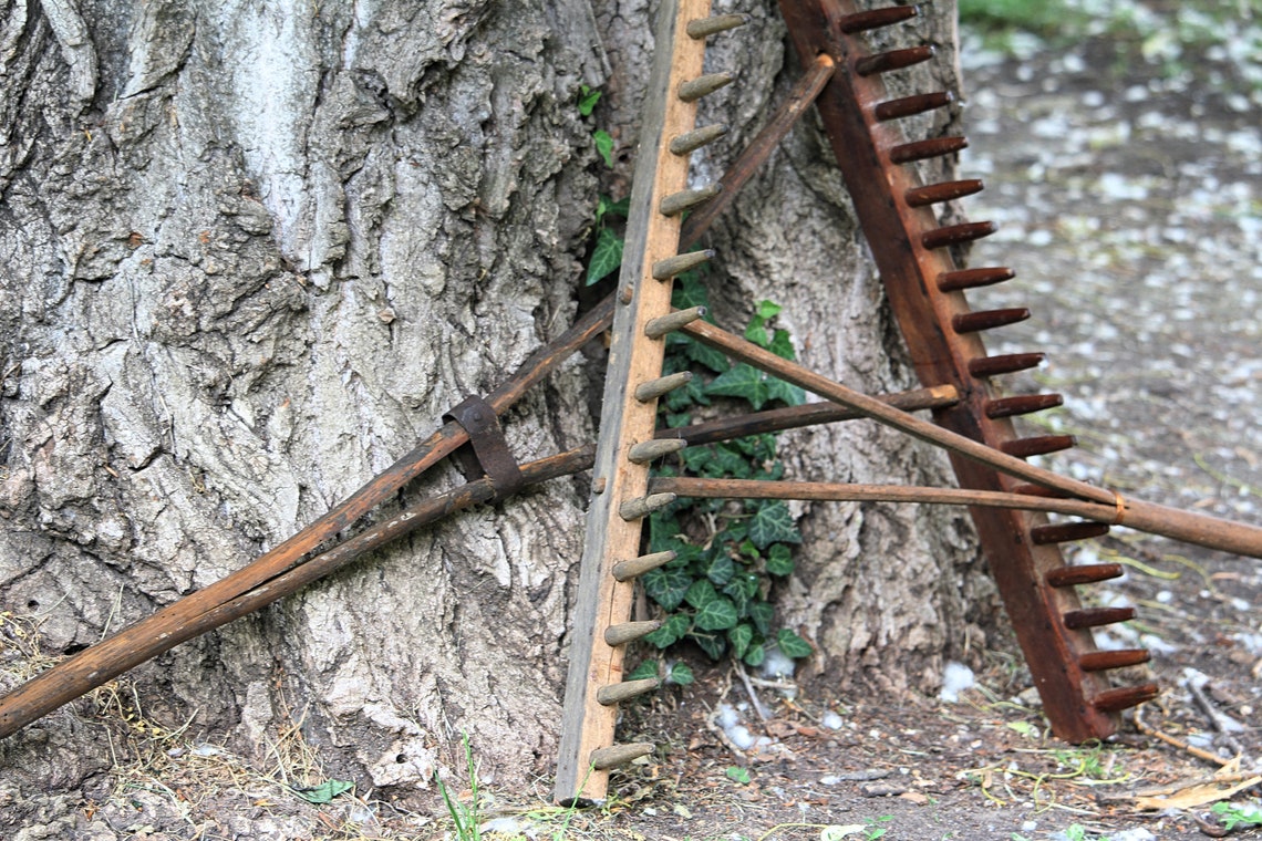 Vintage Wooden Rake Garden Decoration Large Gardening Tool | Etsy