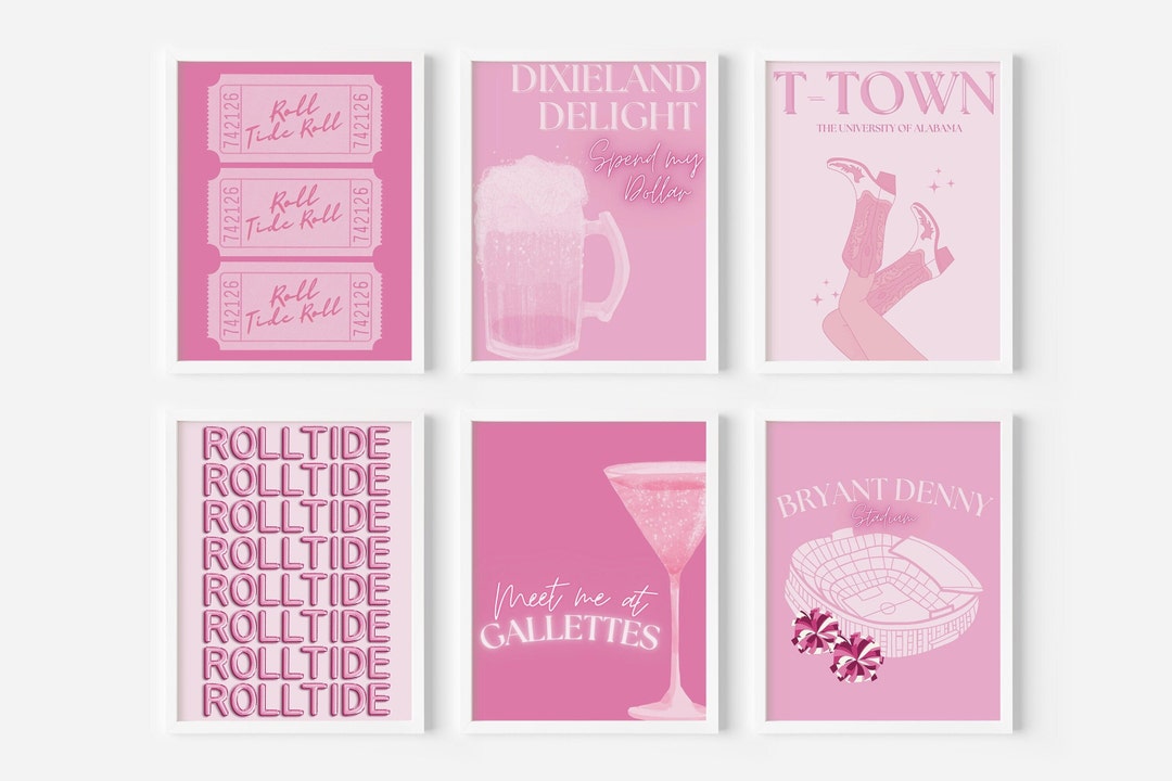 University of Alabama Preppy Digital Prints | Pink Set of 6 - Etsy