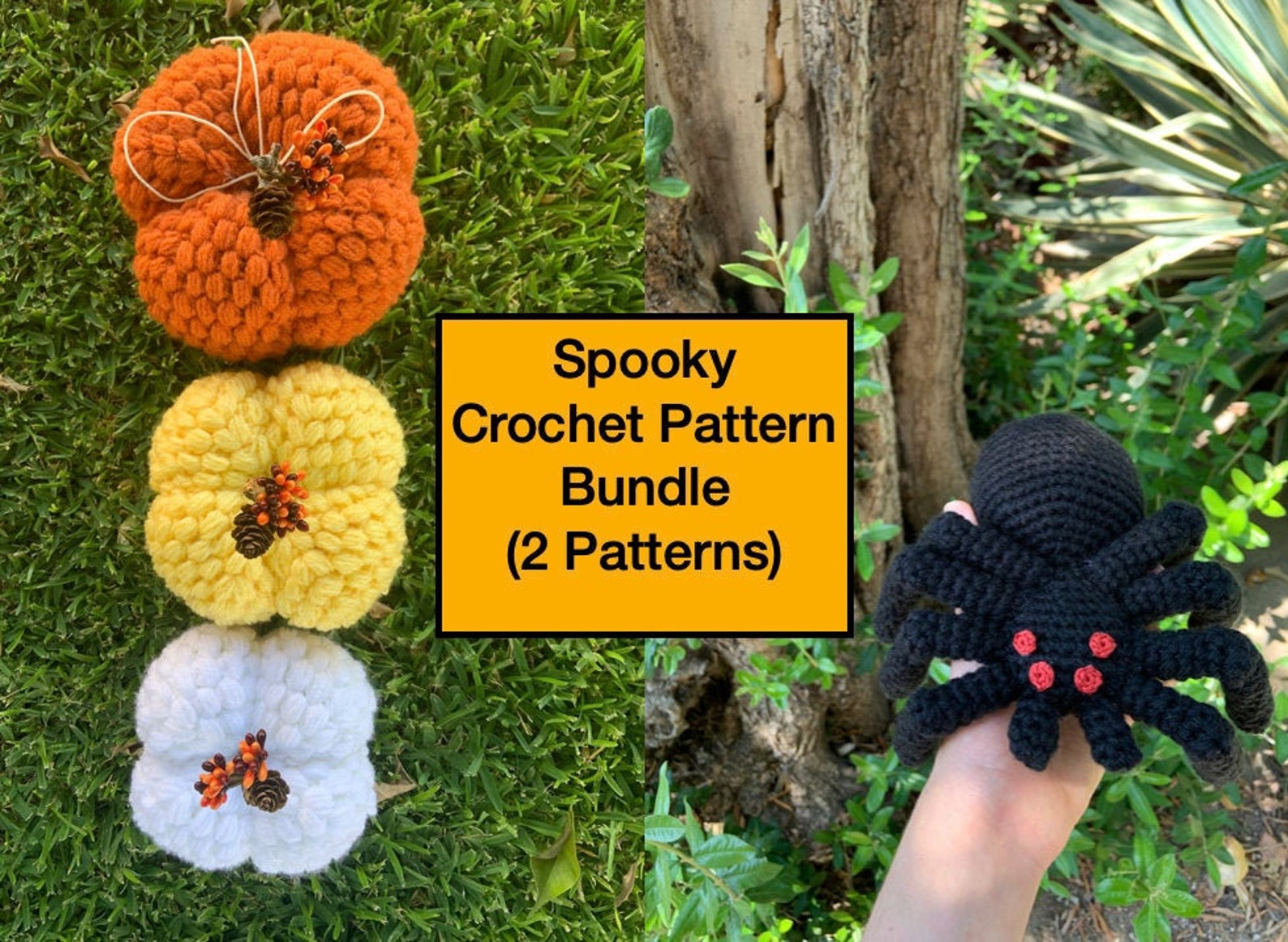 SPOOKY Crochet Pattern Bundle: Spooky Spiders and Puff Stitch Pumpkins ...