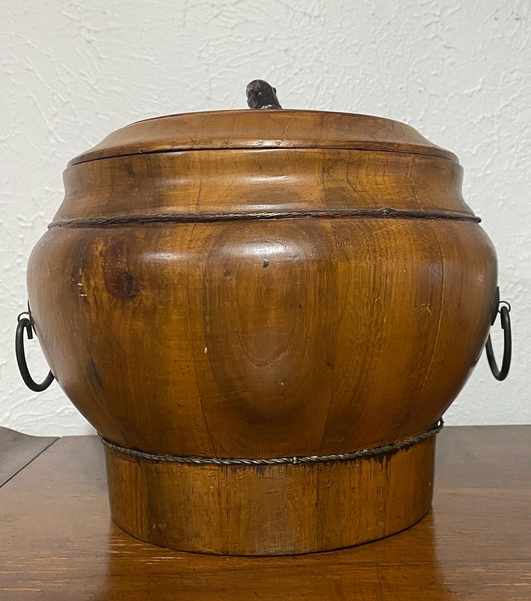 Vintage Wooden Chinese Rice/grain Barrel Container With Dragon, Foo Dog ...