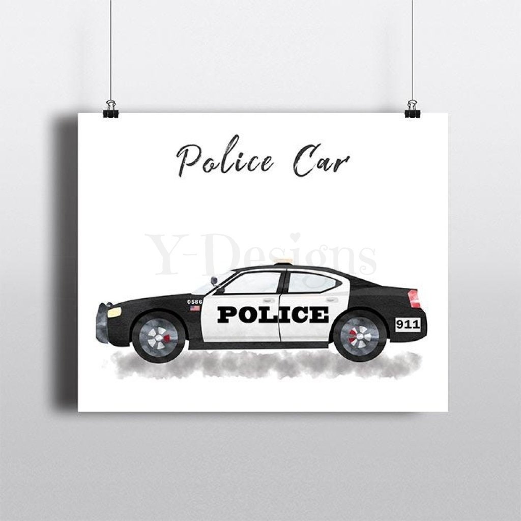 Watercolor Police Car - Etsy