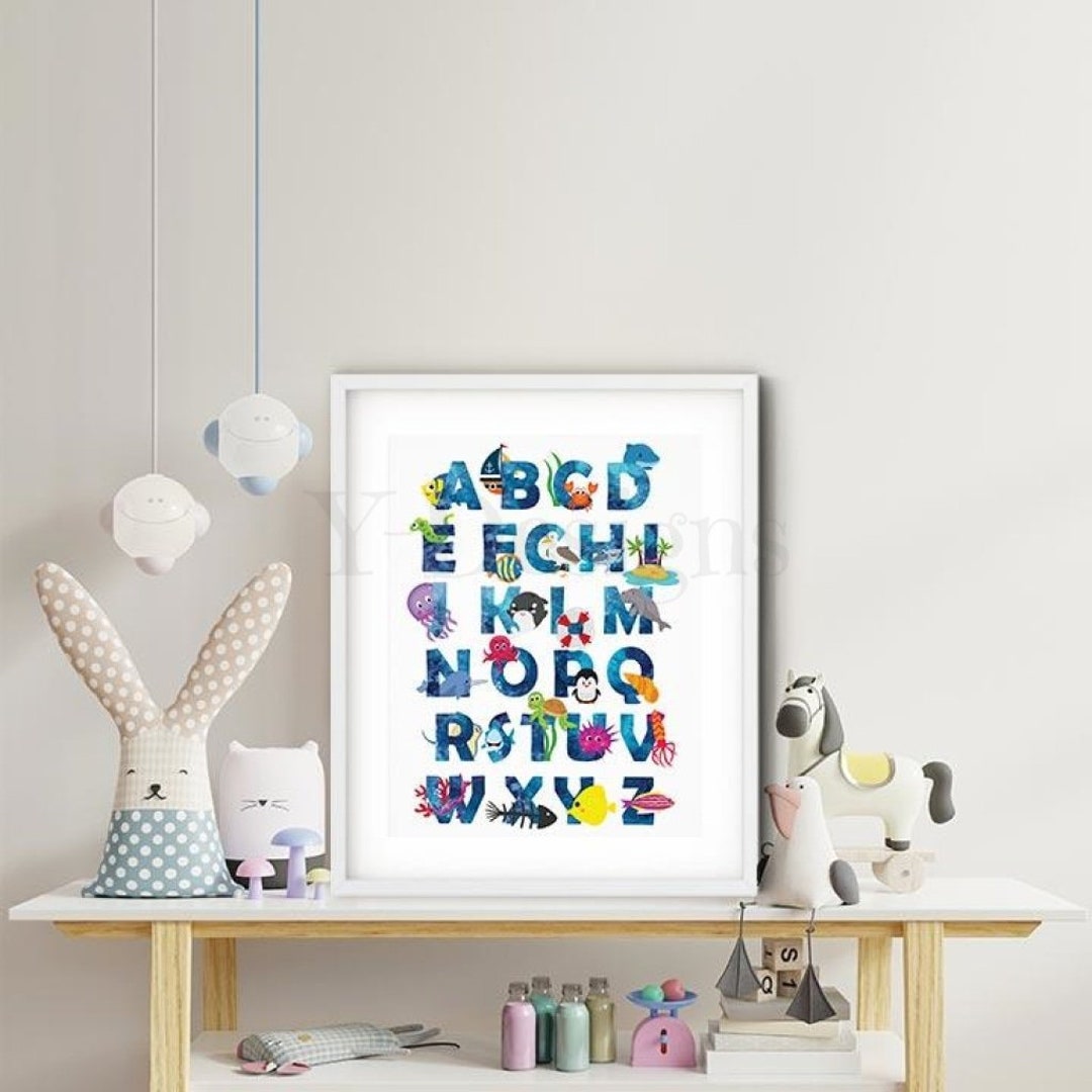 Ocean Alphabet Wall Art for Kids – Educational Sea Life ABC Print ...