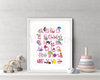Ocean Alphabet Poster Pink, Nursery Print, Ocean Theme, Printable ...