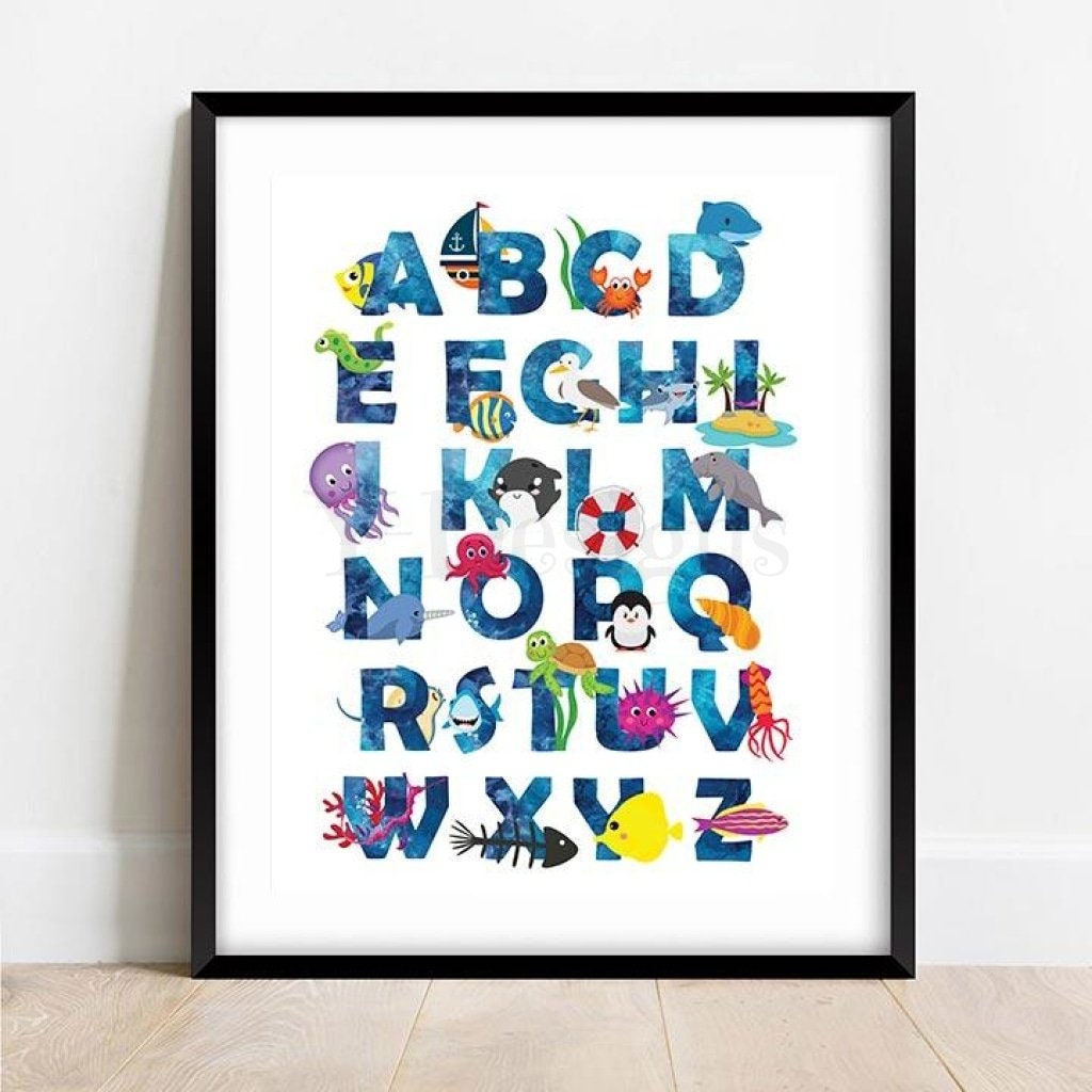 Ocean Alphabet Wall Art Digital Download – Blue Sea Life ABC Printable ...