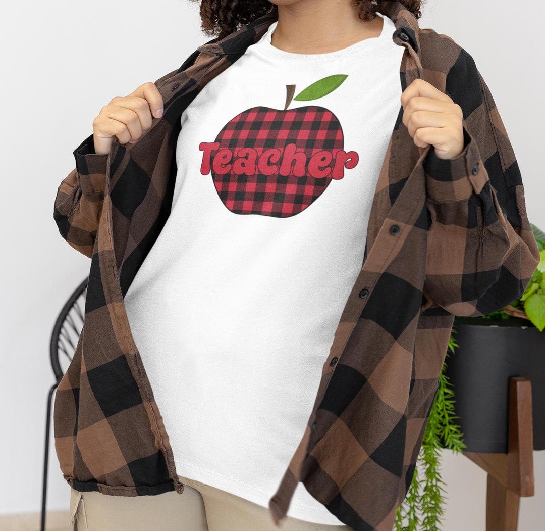 Teacher Buffalo Plaid T-shirt, Buffalo Check Teacher Shirt, Retro ...