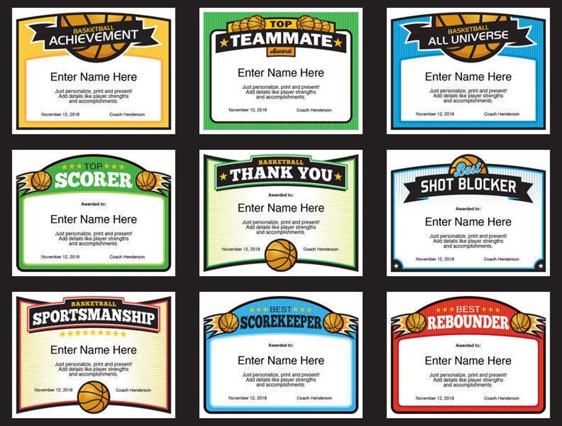 Basketball Certificates Editable - 25 Award Templates – Kid ...
