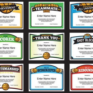 Basketball Certificates Editable - 25 Award Templates – Kid ...