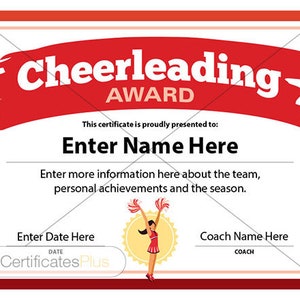 2 Cheerleading Red Team Color Certificates, Editable Cheerleader ...