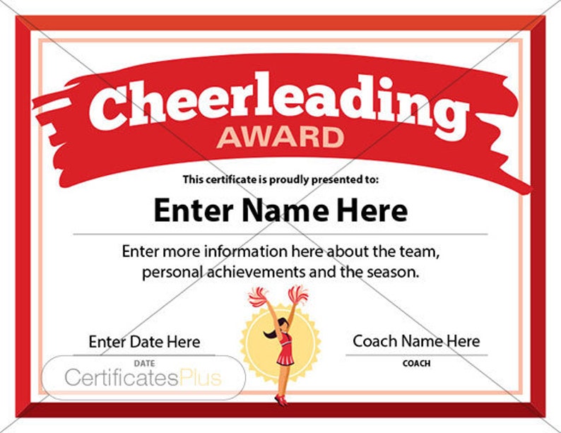 2 Cheerleading Red Team Color Certificates Editable - Etsy