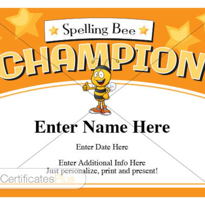 Spelling bee certificate template - Etsy México