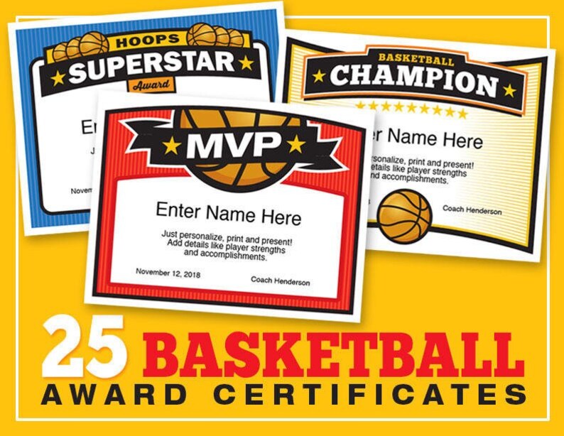 Basketball Certificates Editable 25 Award Templates Kid - Etsy