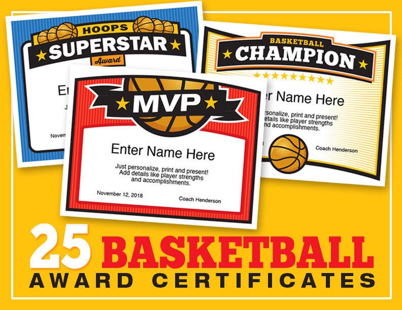 Basketball Certificates Editable 25 Award Templates Kid | Etsy