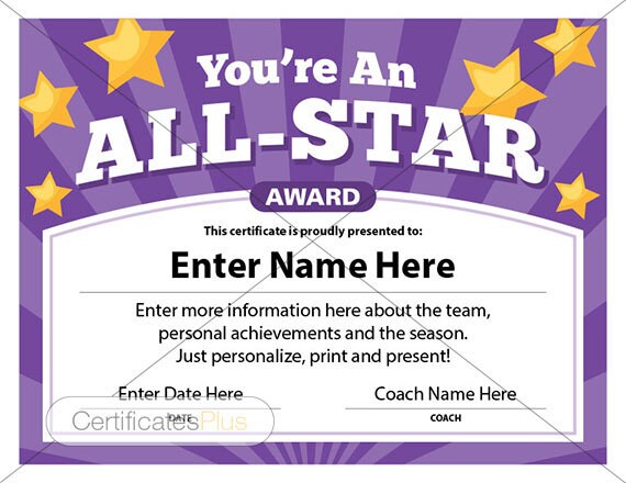 2 Cheerleading Purple Team Color Certificates, Editable Cheerleader ...