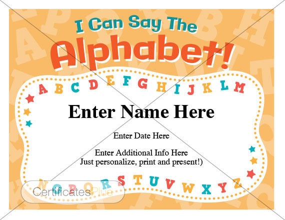 Kid Certificate, Abc's Certificate, Child Certificate, Alphabet Award ...