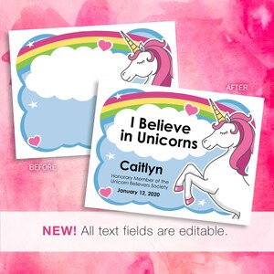 Unicorn Certificates, Editable Award Template, Birthday Printable ...
