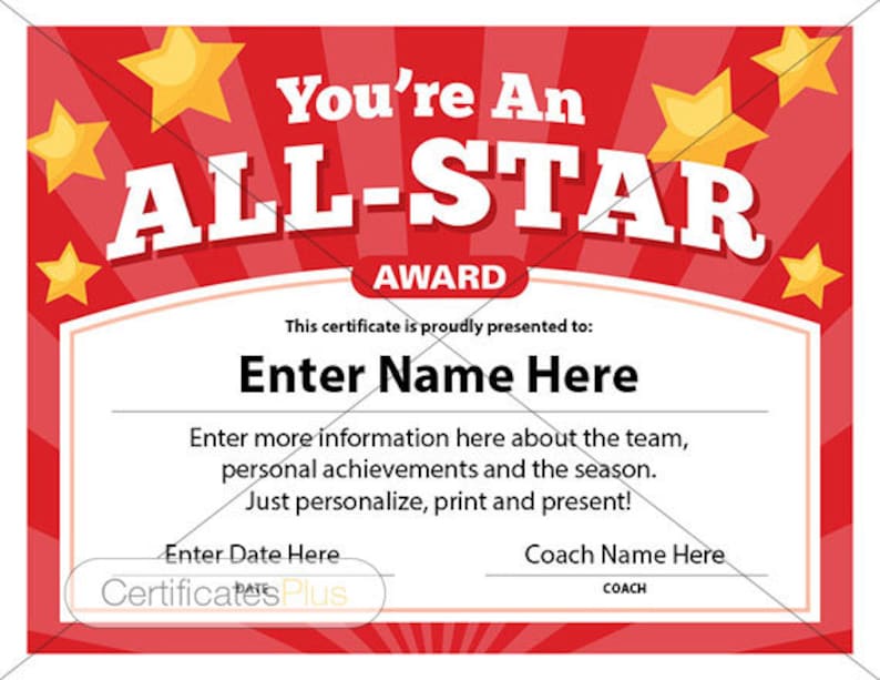 2 Cheerleading Red Team Color Certificates, Editable Cheerleader ...