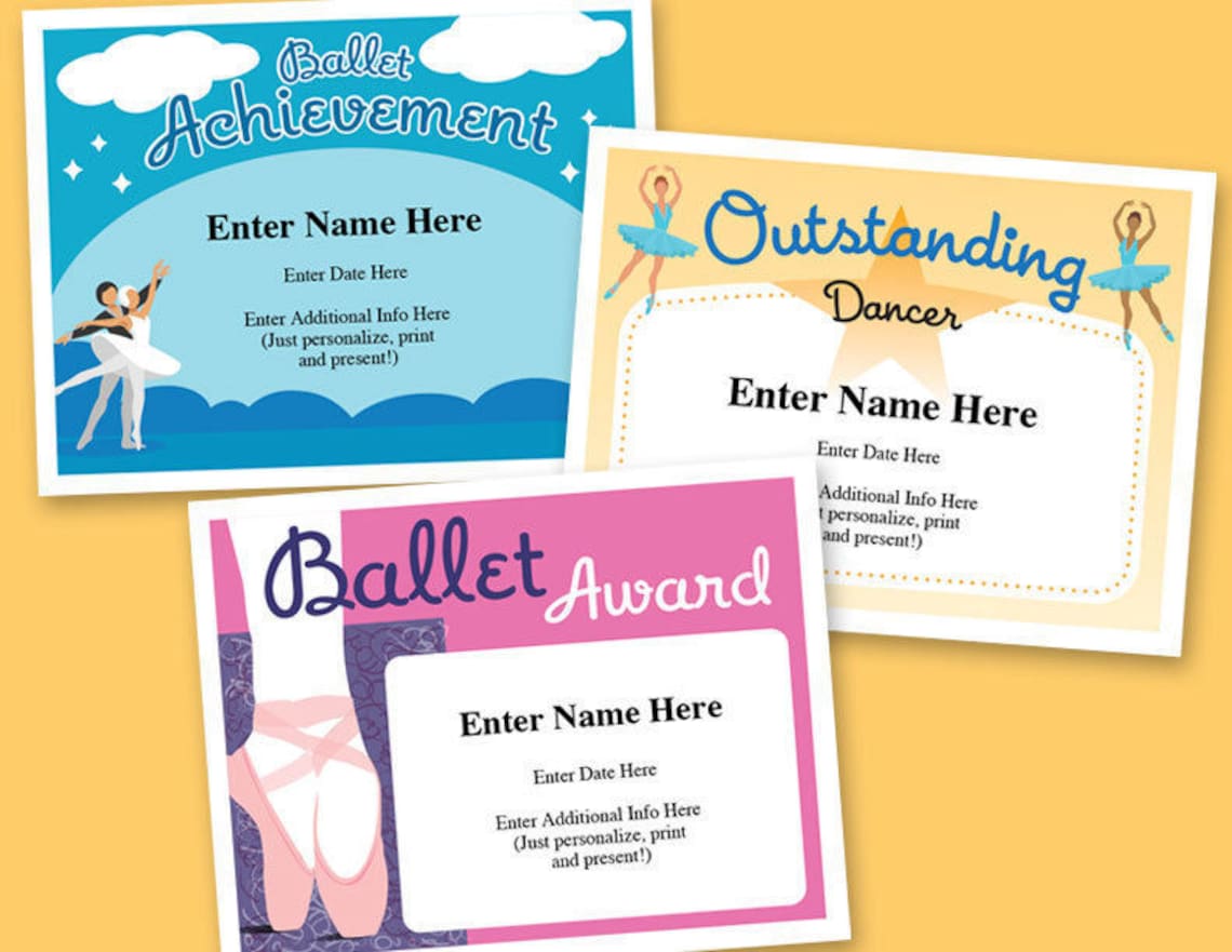 Ballet Certificate Pack, Dancing Awards, Dance Team Printables, Child ...