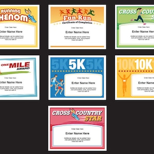 Running Award Certificates: 5k, 10k, Cross Country (7-pack) - Etsy