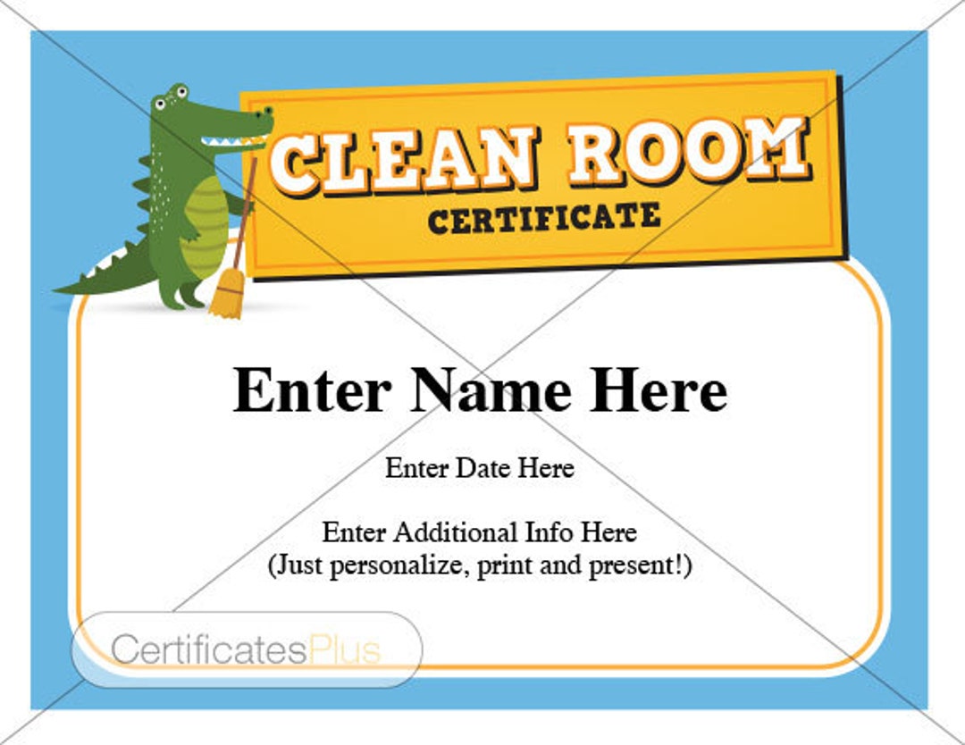 Kid Certificate Clean Room Award Child Certificates Kids - Etsy