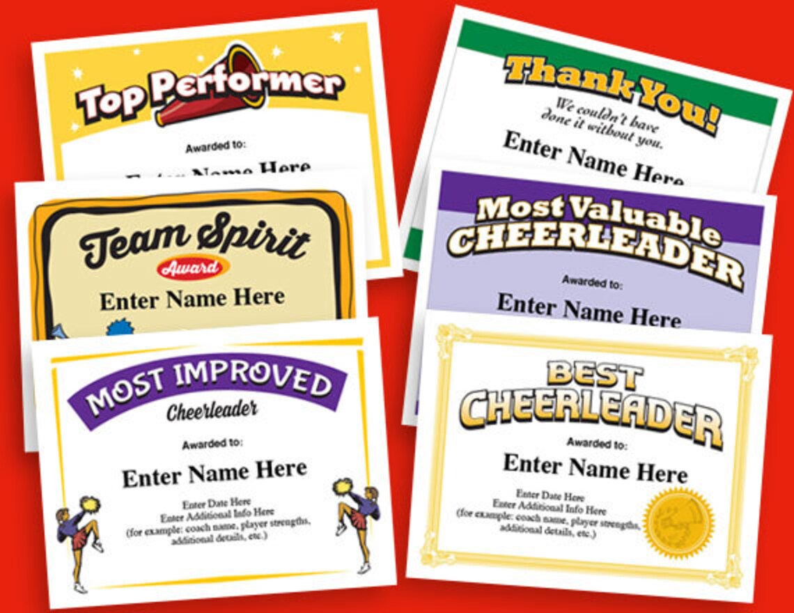 Cheerleading Certificates, Cheerleader Awards, Cheer Certificates, Team ...
