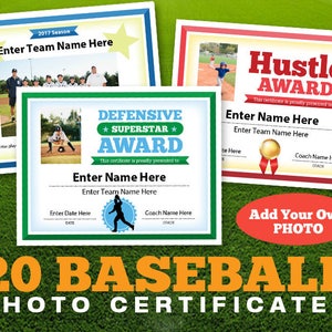 Baseball Photo Certificates, Baseball Awards, Kid Certificates ...