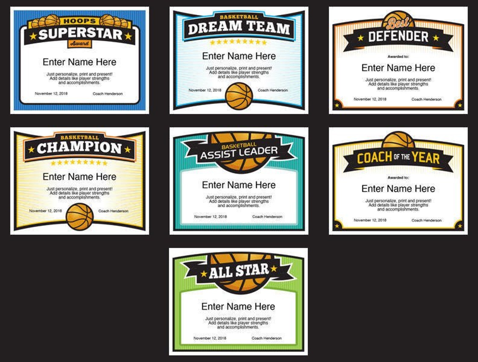 Basketball Certificates Editable - 25 Award Templates – Kid ...