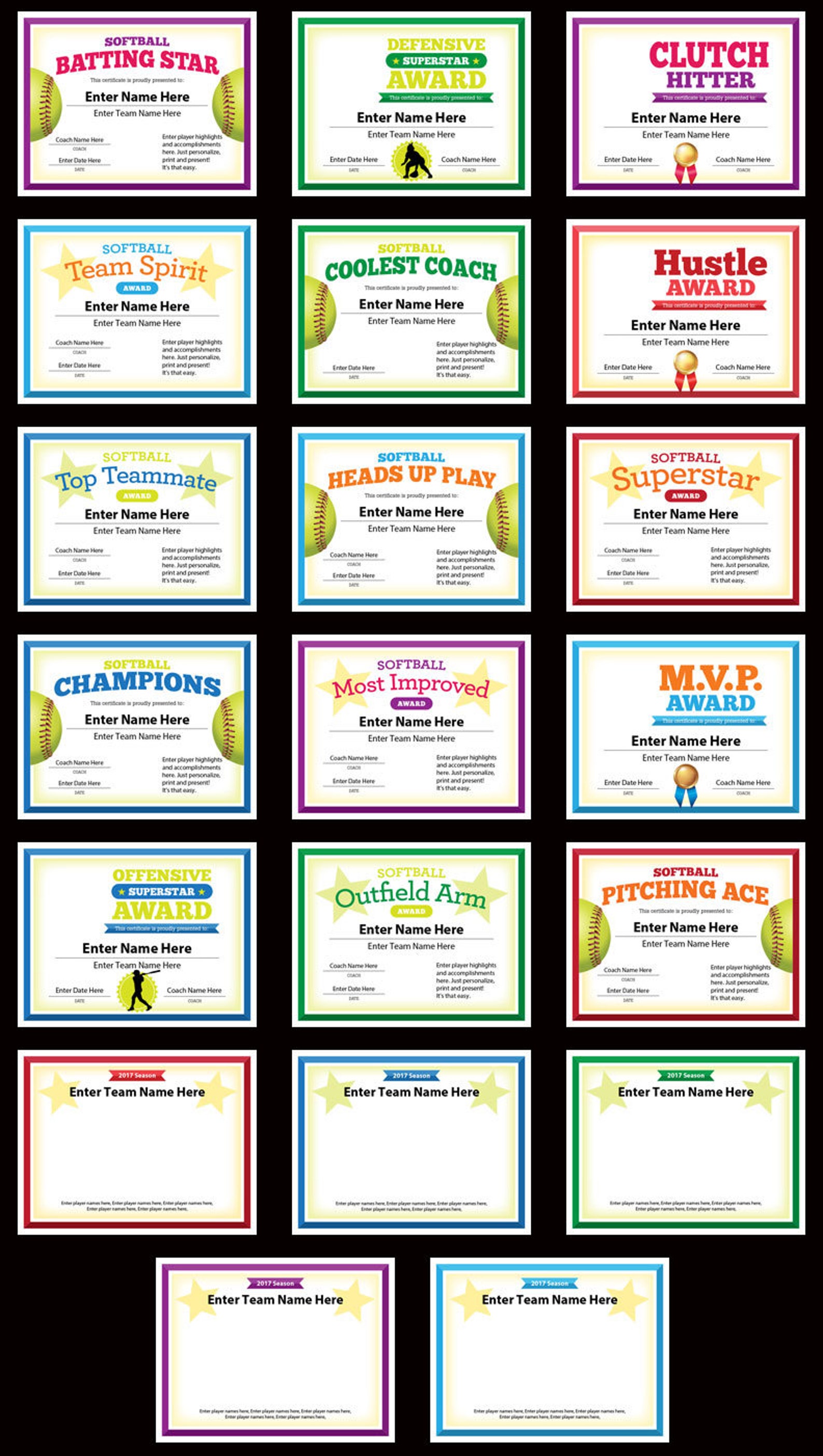 20 Softball Editable Photo Certificates - Add Your Own Photo, Digital ...