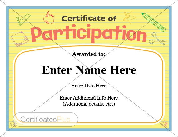 Certificate Of Participation For Kids