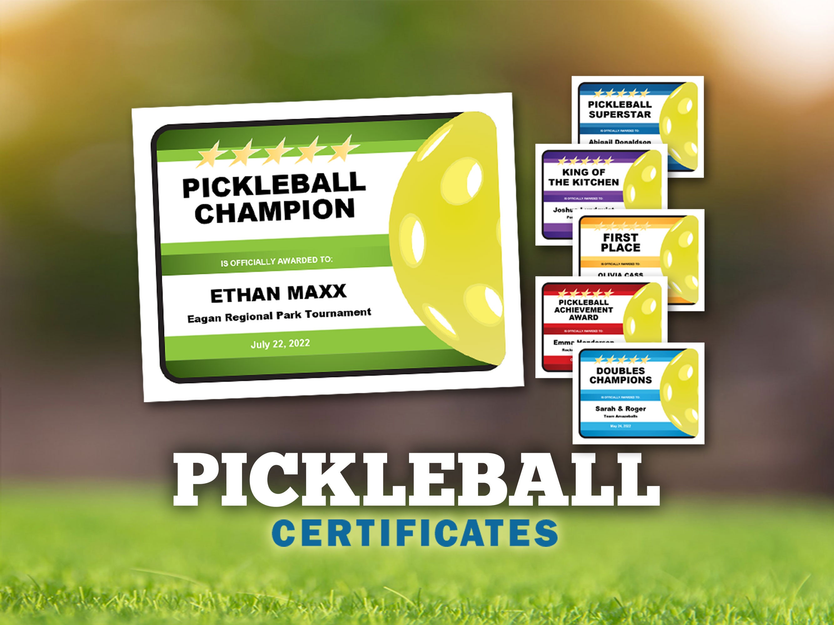 Pickleball Award Certificates — Editable and 6 Colors - Etsy