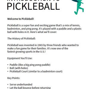 Pickleball Instruction Guide — Includes Handouts, Quiz, and Answer Key ...