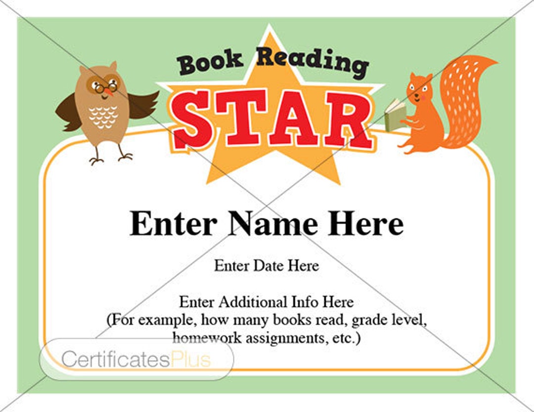 Kid Certificate, Book Reading Certificate, Editable Reading Certificate ...