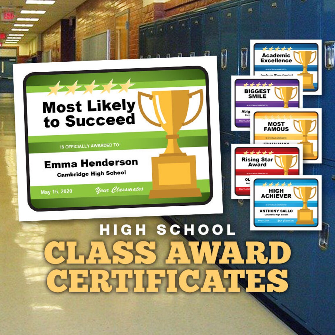 High School Class Award Certificates Editable Class Awards - Etsy