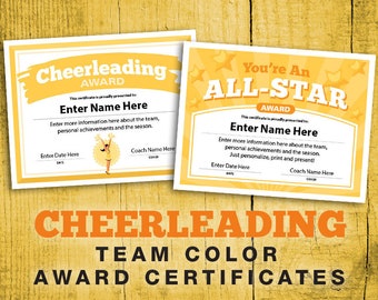 2 Cheerleading Red Team Color Certificates Editable - Etsy