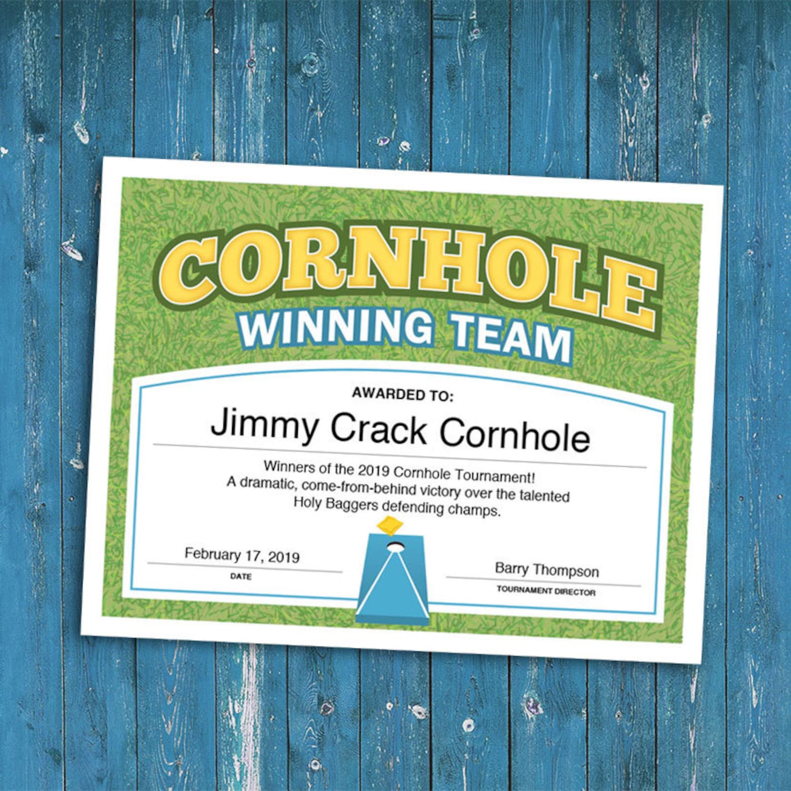 Cornhole Customizable Certificate, Download Printable, Tournament ...