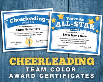 2 Cheerleading Red Team Color Certificates Editable | Etsy