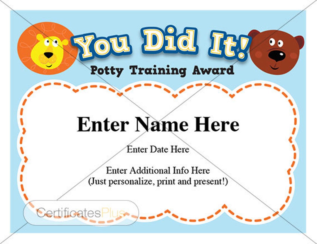 Editable Potty Training Certificate, Kids Certificates, Child ...