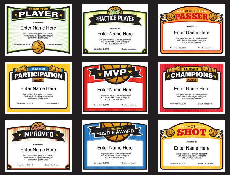 Basketball Certificates Editable - 25 Award Templates – Kid ...