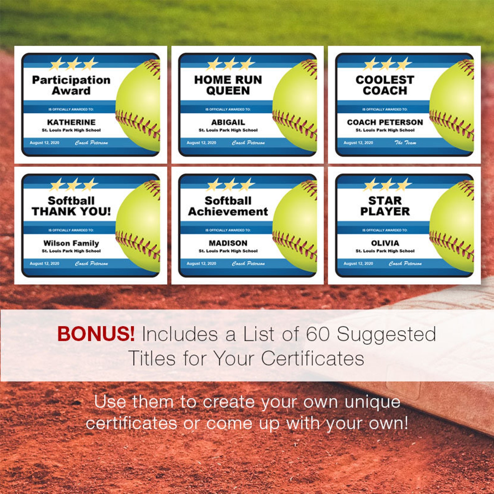 Best Softball Award Certificates - Editable and Easy to Use (PDF) - Etsy