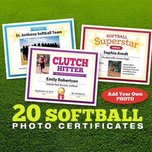 20 Softball Editable Photo Certificates - Add Your Own Photo, Digital ...