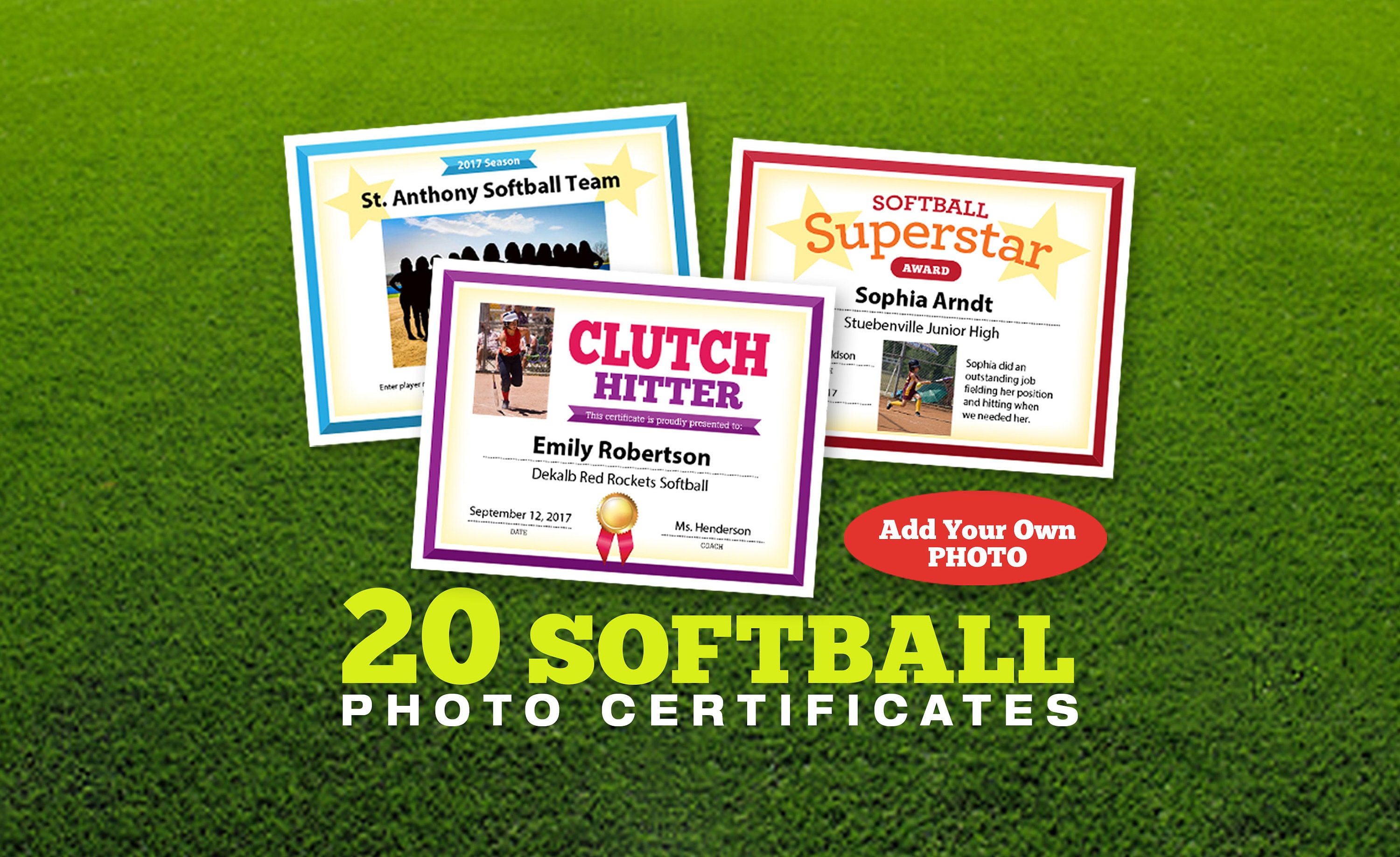 20 Softball Editable Photo Certificates - Add Your Own Photo, Digital ...