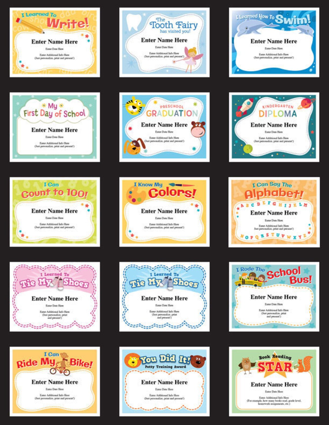 Child Milestone Certificates: 15 Kids Award Templates (PDF) - Etsy