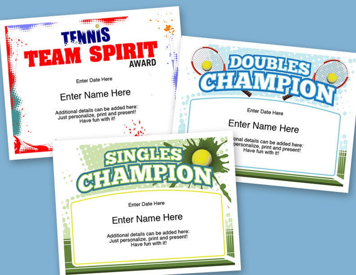 Tennis Certificate Pack, Tennis Award Template, Tennis Awards, Tennis ...