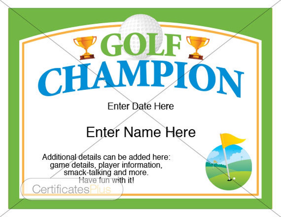 Editable Golf Champion Certificate Template (digital Download) - Etsy