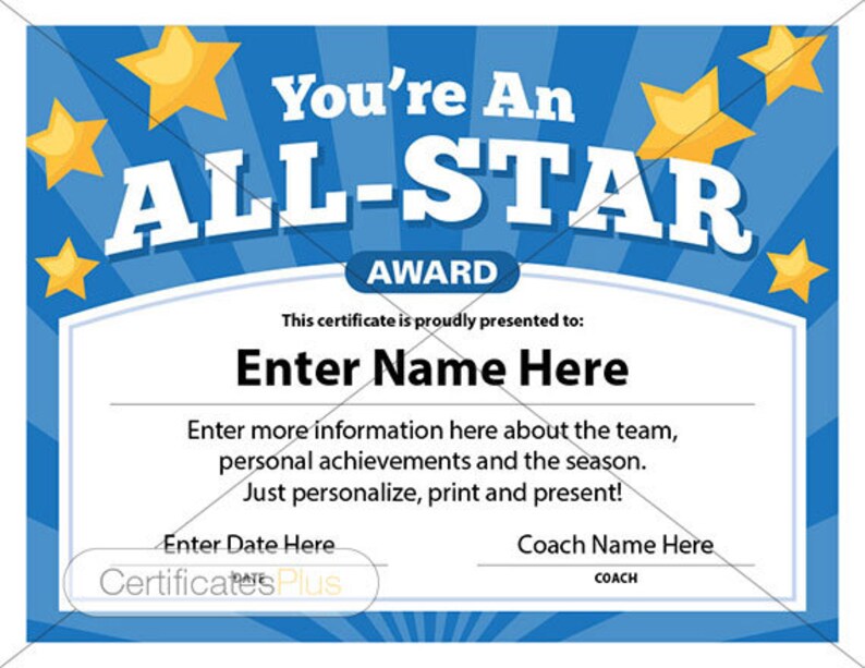 2 Cheerleading Blue Team Color Certificates, Editable Cheerleader ...