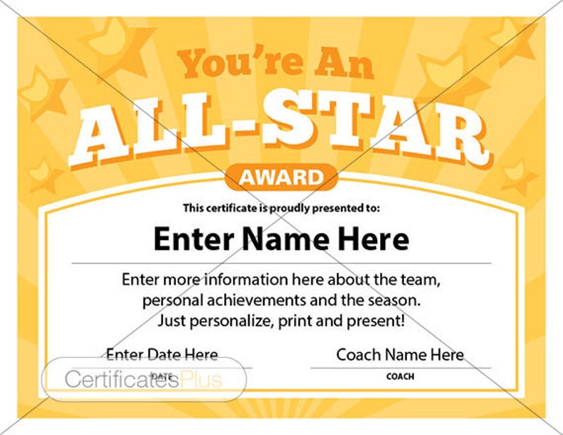 2 Cheerleading Yellow Team Color Certificates, Editable Cheerleader ...