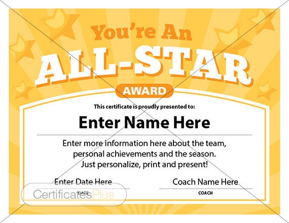 2 Cheerleading Yellow Team Color Certificates, Editable Cheerleader ...