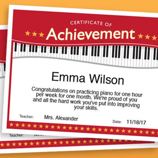Piano Achievement Certificate - Etsy
