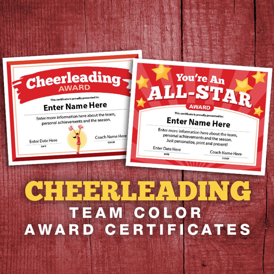 2 Cheerleading Red Team Color Certificates Editable - Etsy