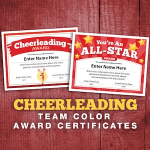 2 Cheerleading Red Team Color Certificates Editable - Etsy